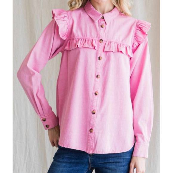 JODIFL | Tops | New Jodifl Devyn Denim Button Down Shirt In Pink | Poshmark
